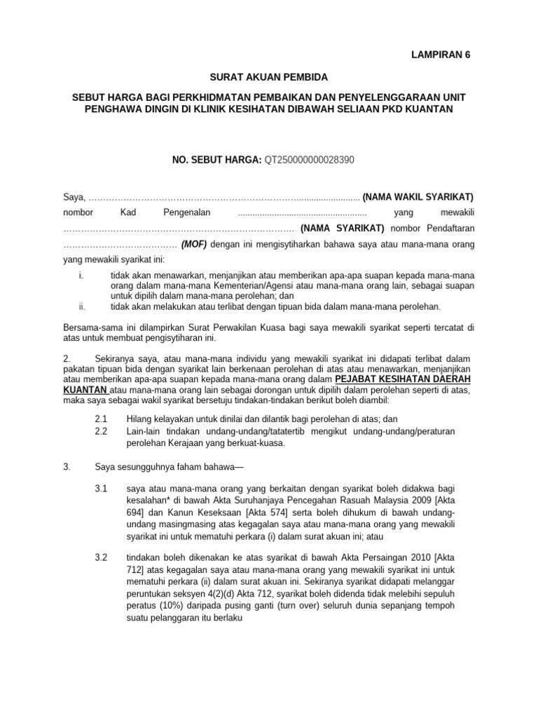 4 LAMPIRAN 6-Surat Akuan Pembida | PDF