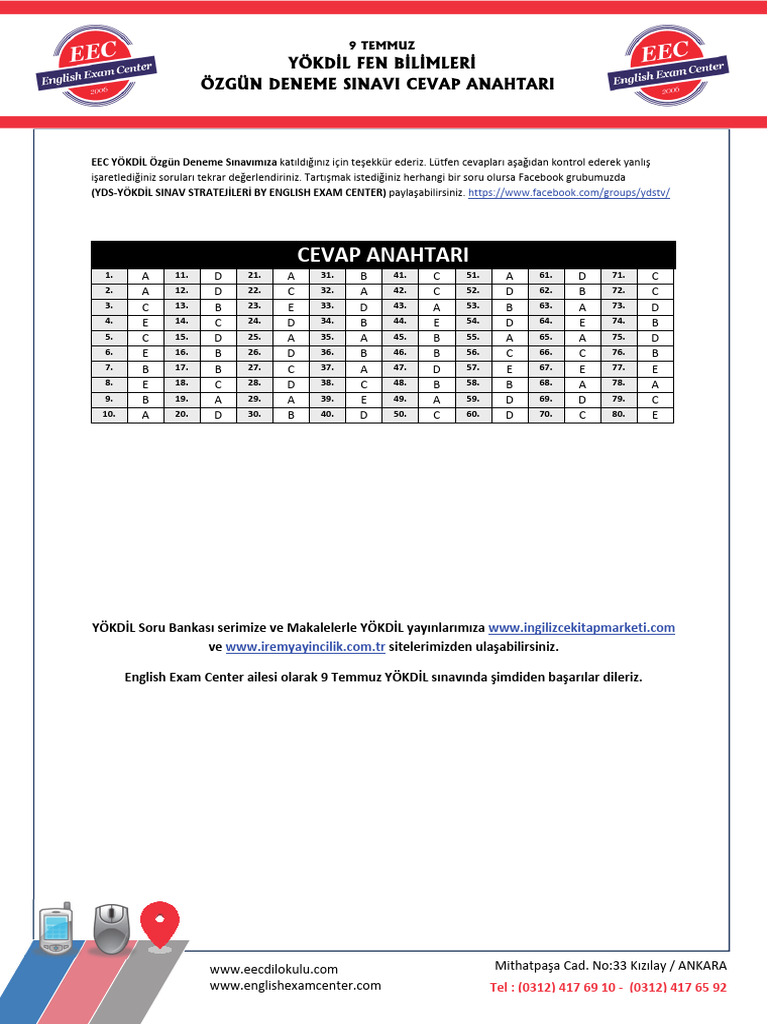 Eec Yokdil Fen Bilimleri Deneme 2 Cevap Anahtari | PDF