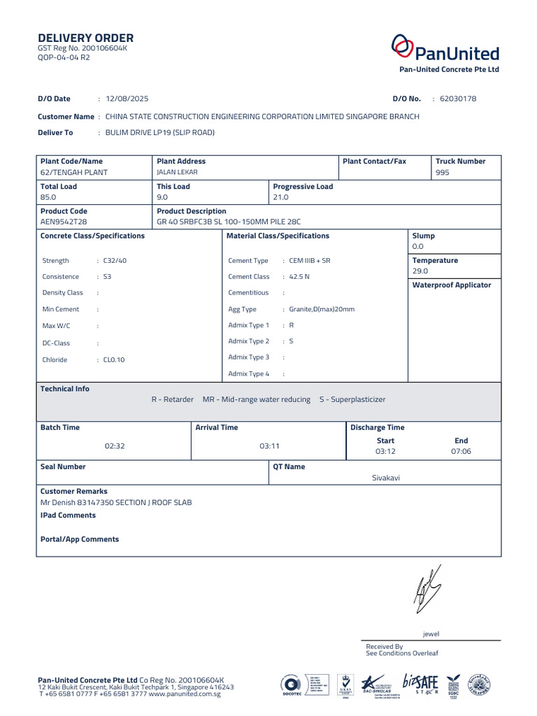 Concrete Delivery Order for Project | PDF | Concrete | Building Materials