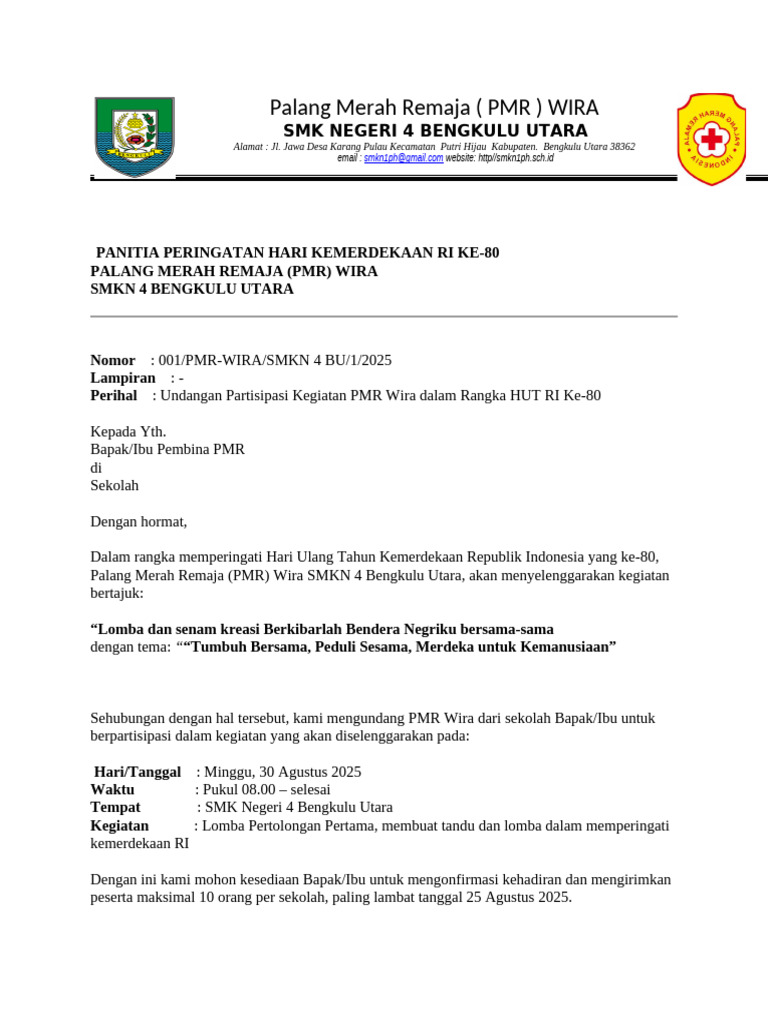 Surat Undangan Kegiatan PMR Wira | PDF