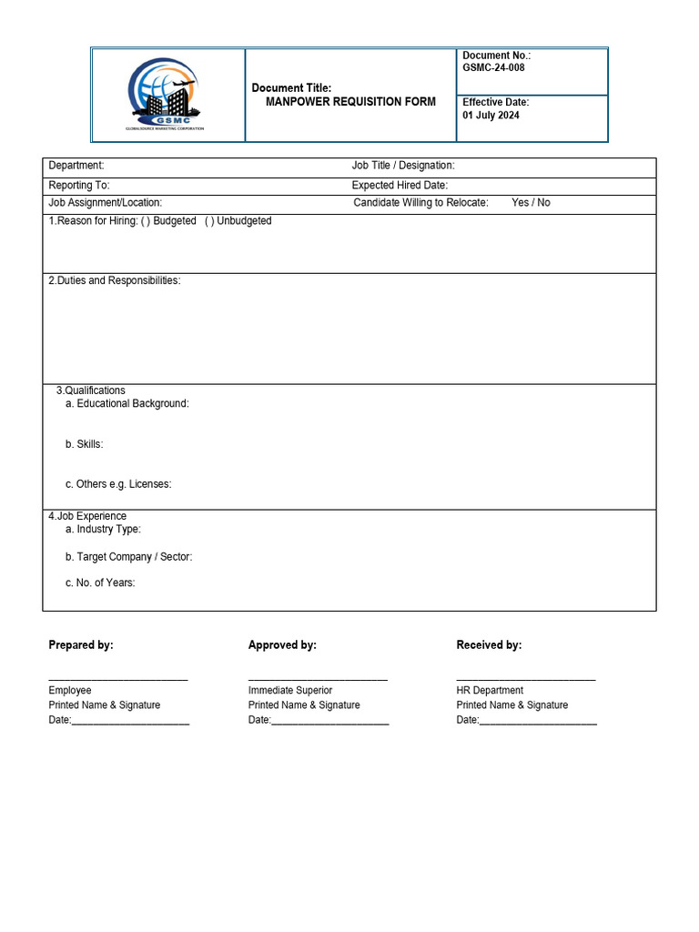 08 Manpower Requisition Form | PDF