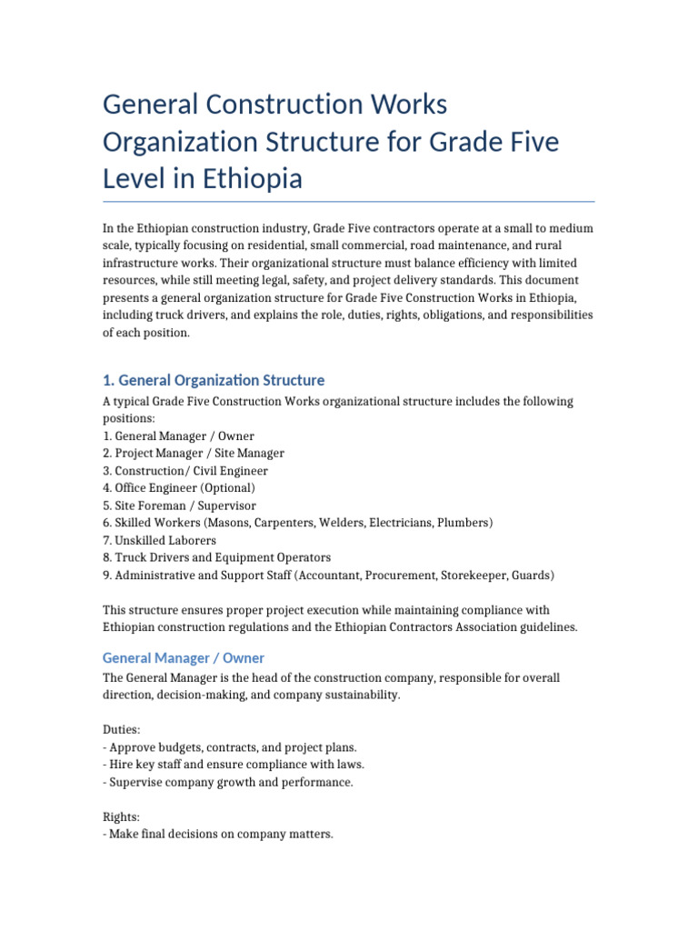 Grade Five Construction Org Structure | PDF | Business