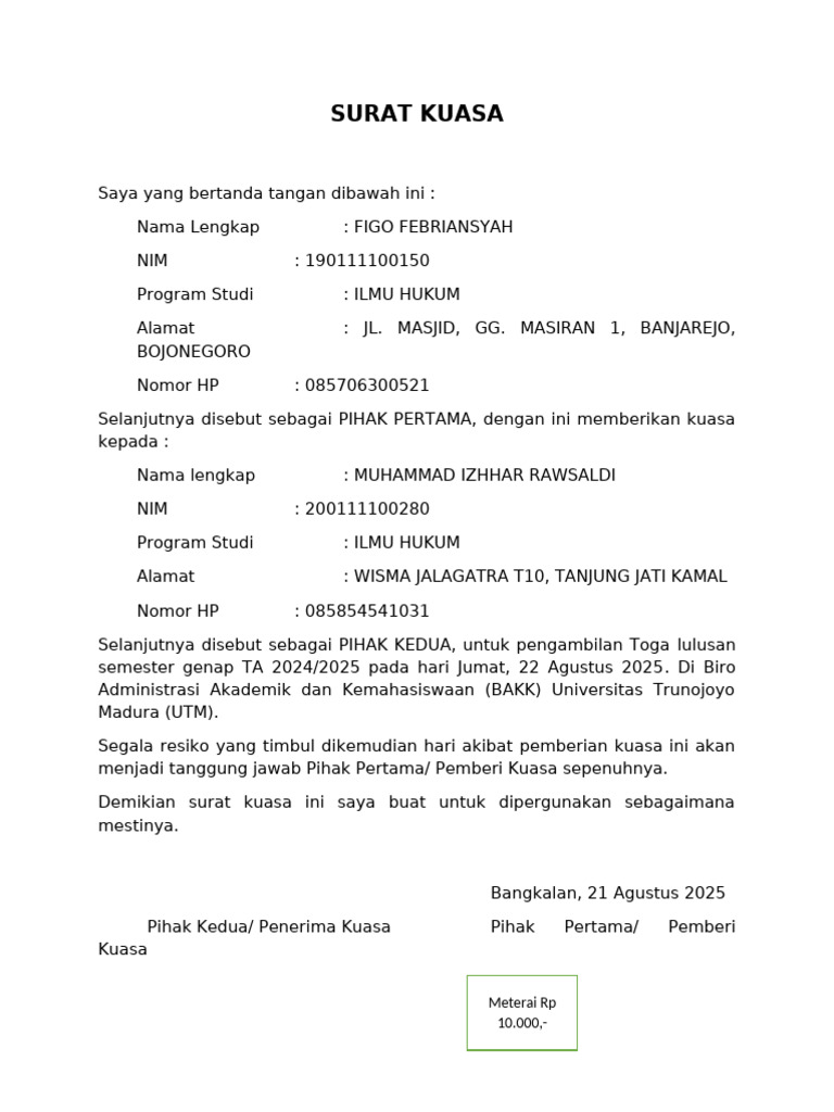 Contoh Surat Kuasa | PDF