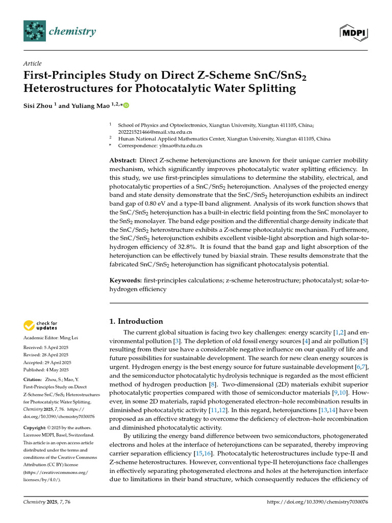 First-Principles Study On Direct Z-Scheme SnCSnS2 | PDF ...