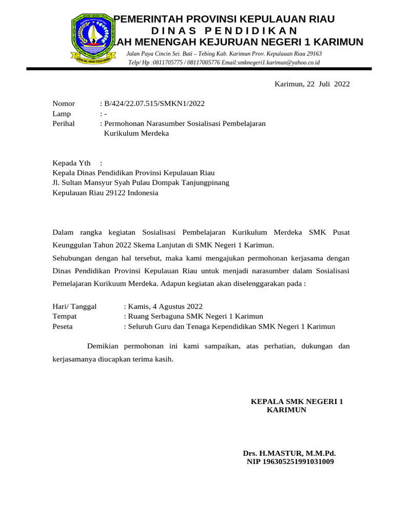 SURAT Permohonan Narsum Sosialisasi | PDF