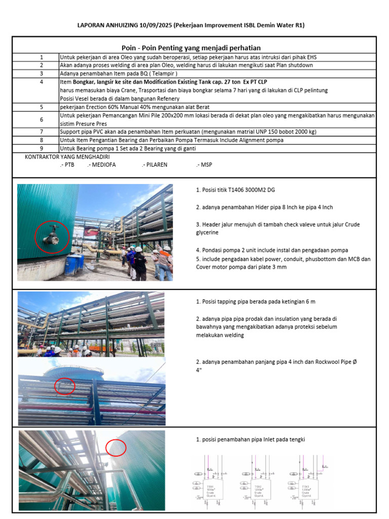 Pekerjaan Improvement ISBL Demin Water R1 | PDF