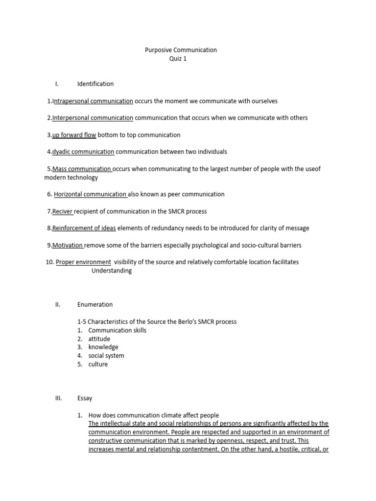 Purposive Communication Quiz Insights | PDF | Communication ...