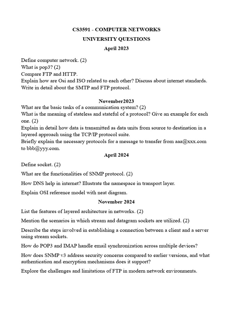 Computer Networks University Questions | PDF