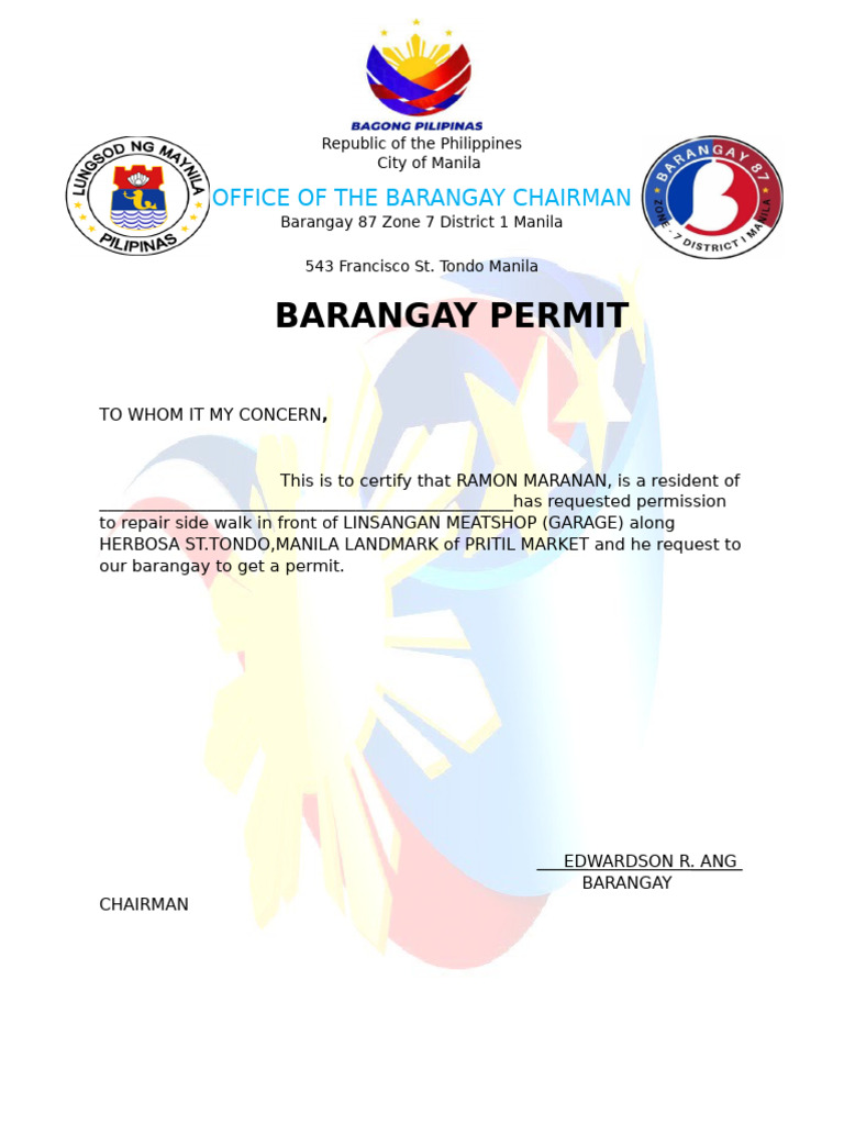 Barangay Permit 2025 | PDF