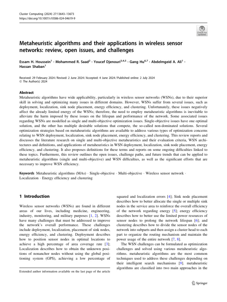 Metaheuristic Algorithms in WSNs Review | PDF | Wireless Sensor Network | Metaheuristic