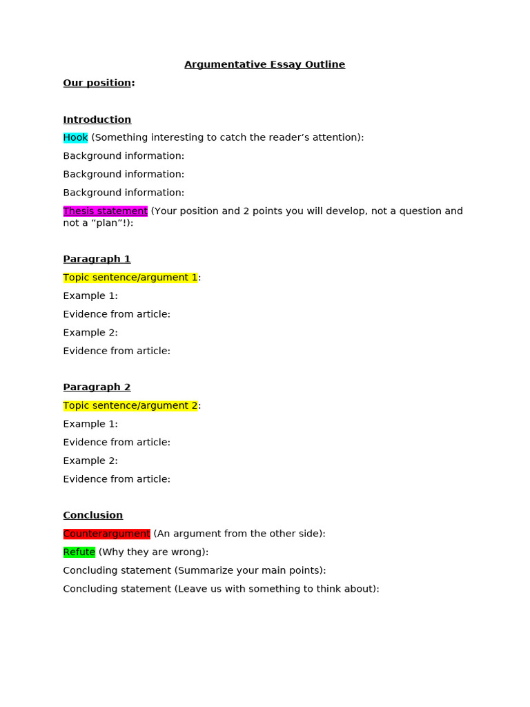 Argumentative Essay Outline | PDF