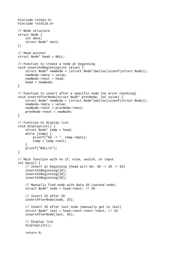 C Linked List Node Insertion Guide | PDF