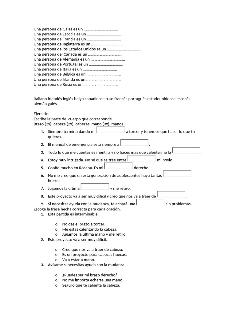 Ejercicios de gentilicios y frases hechas | PDF