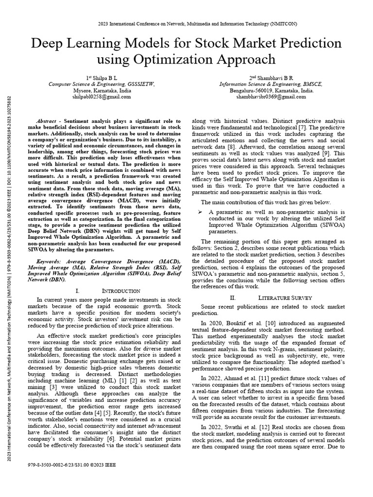 Deep Learning Models For Stock Market Prediction Using Optimization ...
