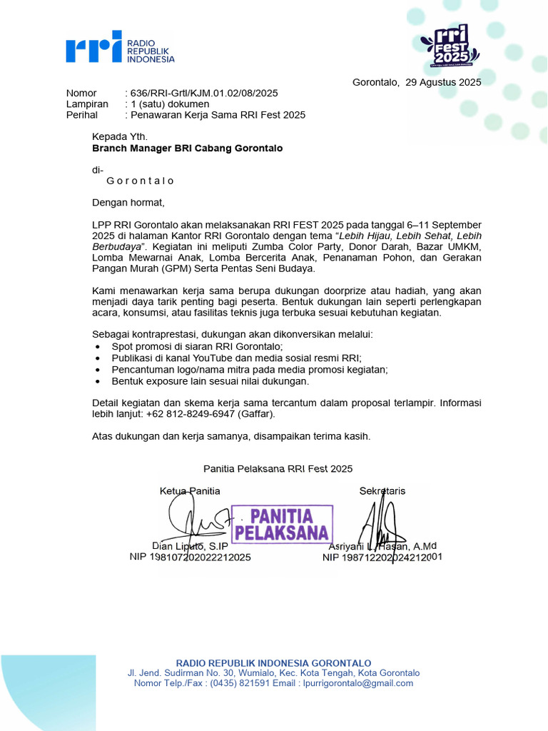 Surat Penawaran RRI Fest BRI | PDF