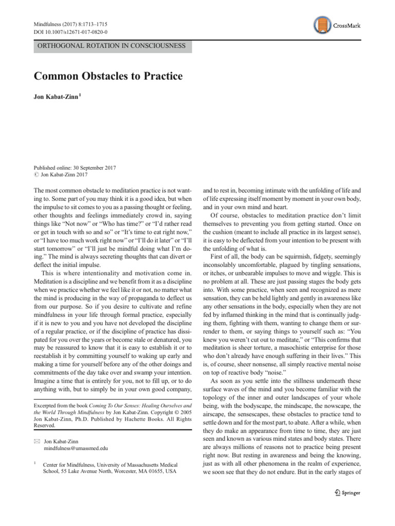 Overcoming Meditation Obstacles | PDF | Mindfulness | Meditation