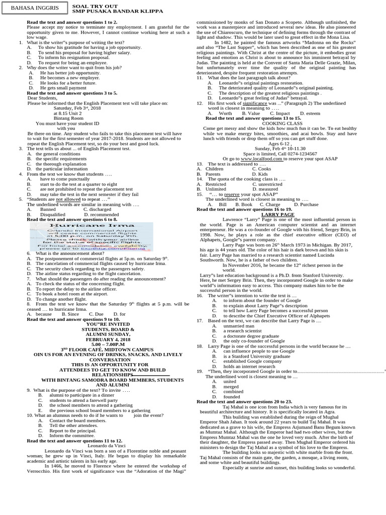 English Placement Test Practice Questions | PDF