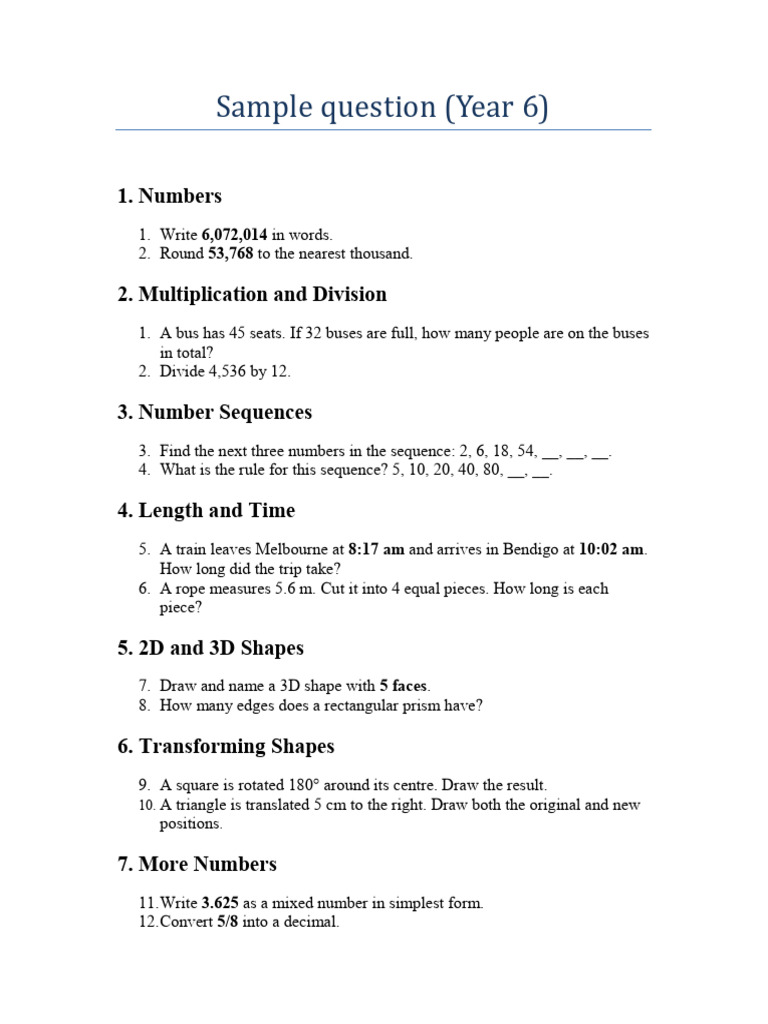 Year 6 Math Practice Questions | PDF