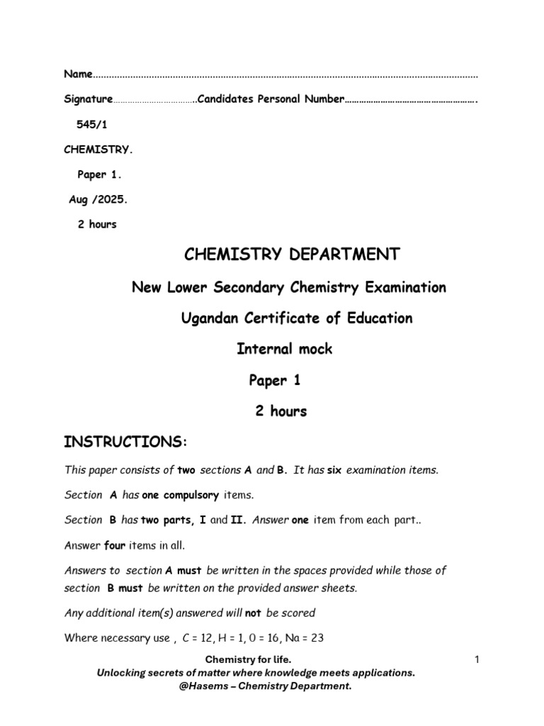 Chemistry Mock Exam Paper 1 | PDF | Radioactive Decay | Isotope