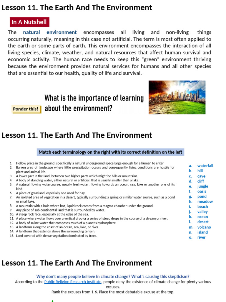 Understanding Earth's Environment Basics | PDF | Natural Environment | Lake