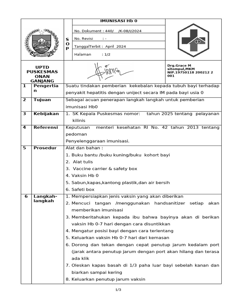Prosedur Imunisasi Vaksin Hb 0 Bayi | PDF