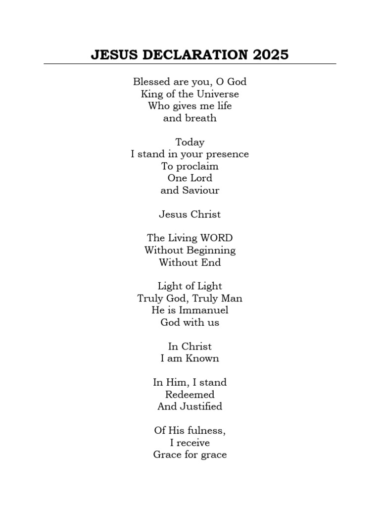 Jesus Declaration 2025: Proclaiming Faith | PDF