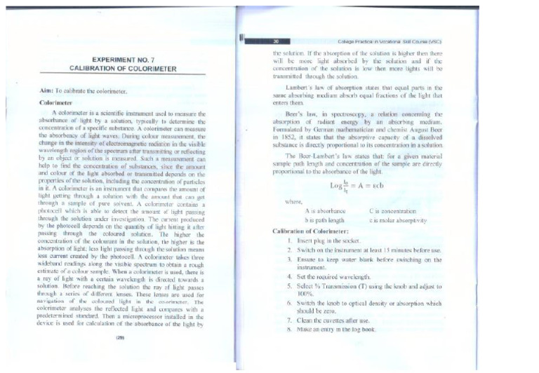 Calibration of Colorimeter Expt 7 | PDF
