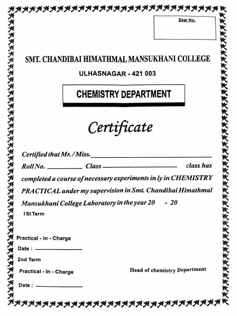 Chemistry Practical Course Certificate | PDF