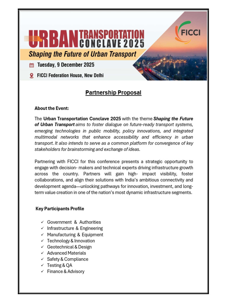 Partnership Proposal Urban Transportation Conclave 2025 | PDF | Innovation | Transport