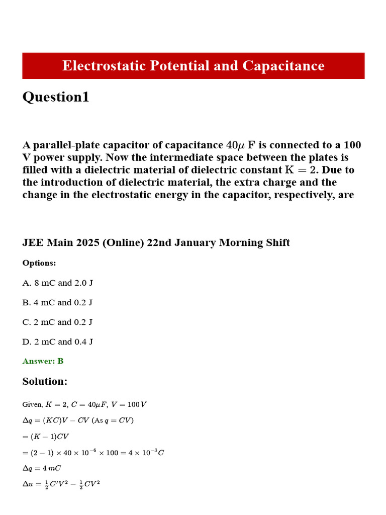 Electrostatic Potential and Capacitance | PDF | Capacitor | Capacitance