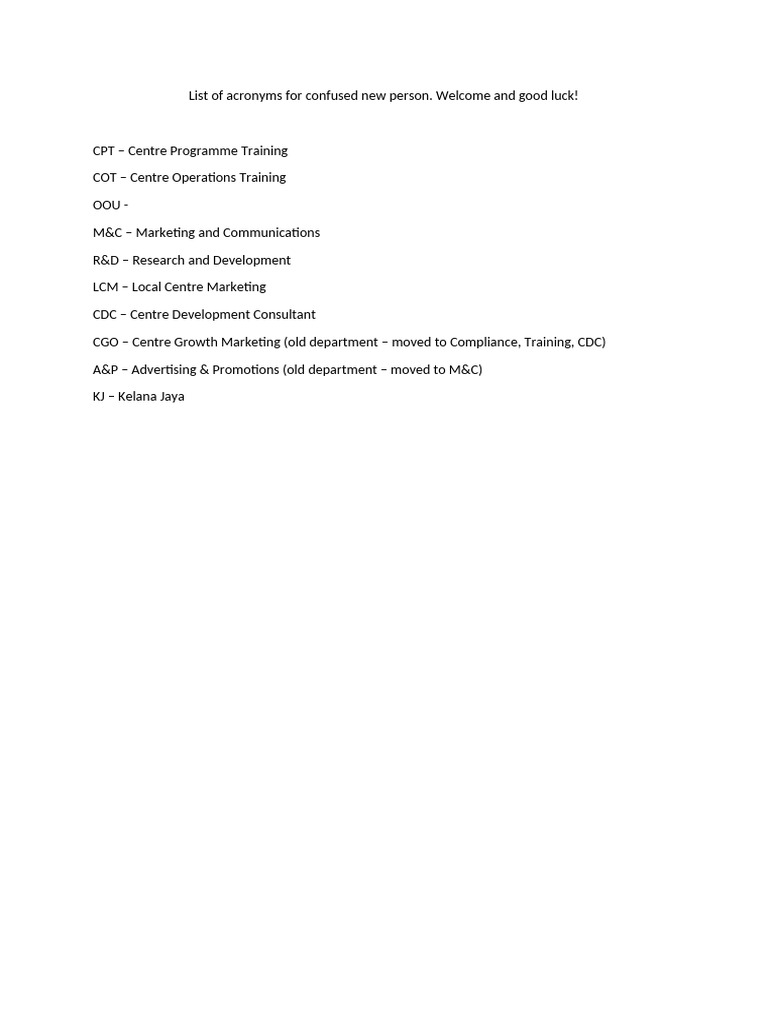List of Acronyms For Confused New Person | PDF