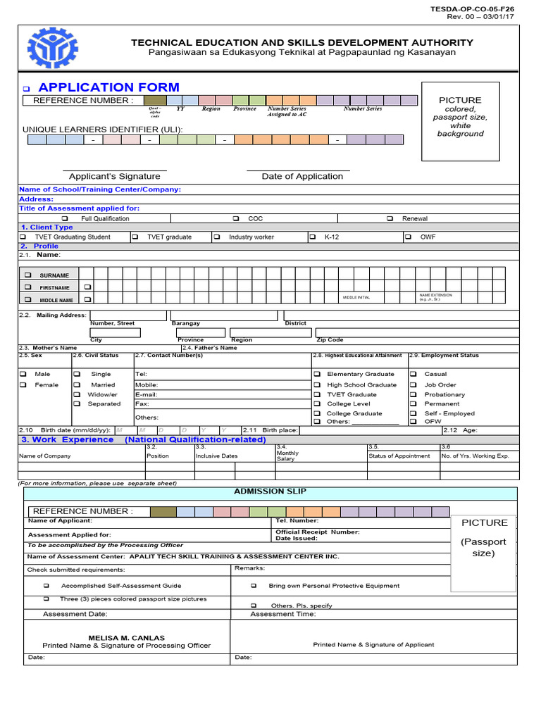 Assessment Application Form Legal Size Paper | PDF
