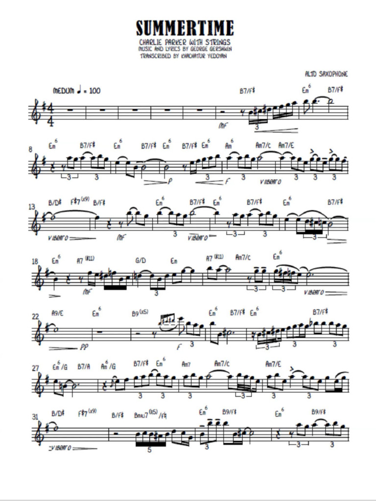 Summertime - Charlie Parker | PDF