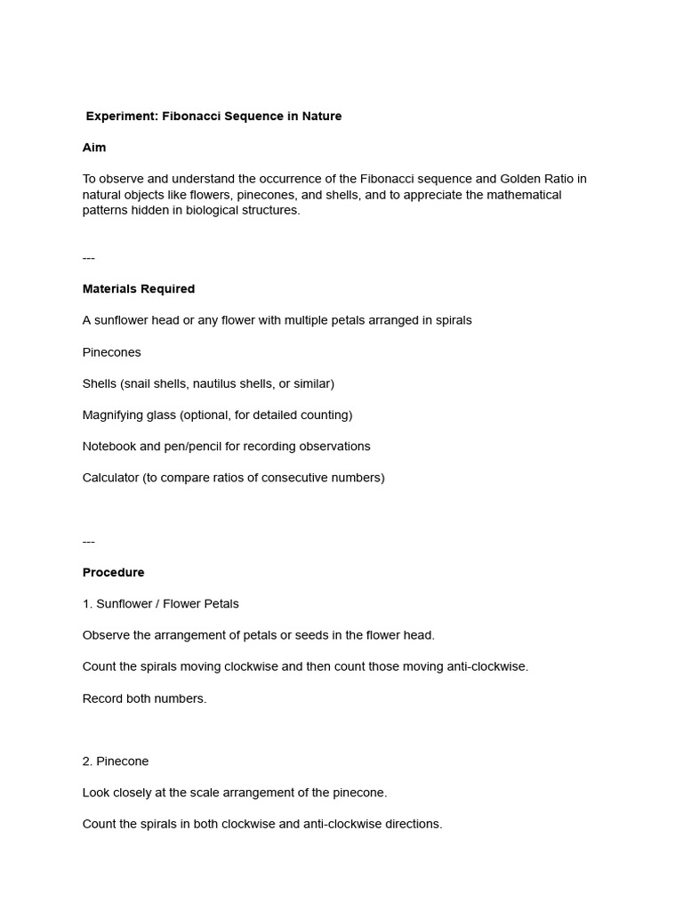 Experiment - Fibonacci Sequence in Nature | PDF