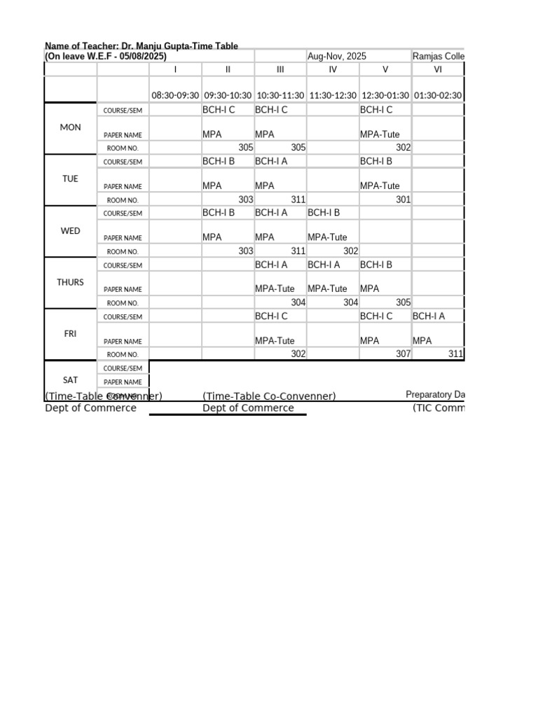 Faculty Time-Table 2025 | PDF