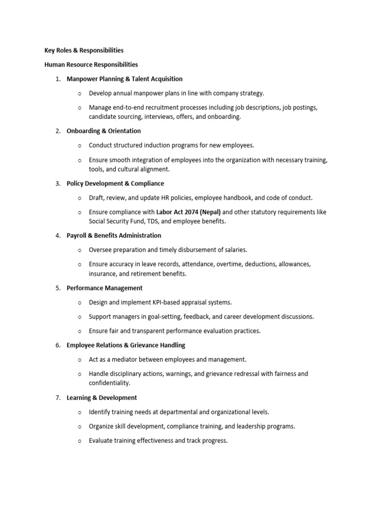 HR & Admin Manager Responsibilities | PDF | Human Resource Management ...