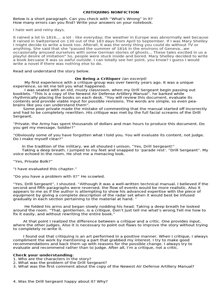 Nonfiction Critique Guidelines and Tips | PDF