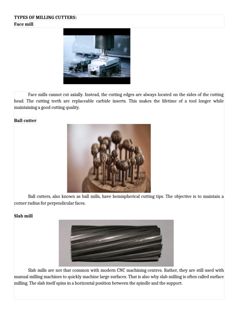 Overview of Milling Operations and Cutters | PDF | Manufactured Goods ...