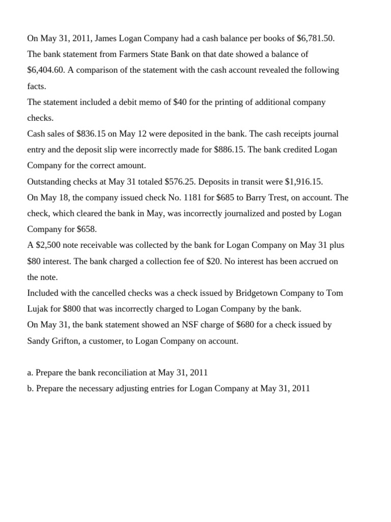 James Logan Bank Reconcilation | PDF | Banks | Inventory