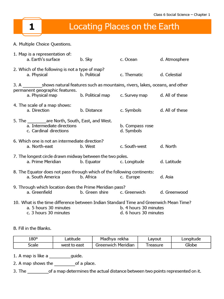 Aashritha Chapter 1 Locating Places On The Earth Worksheet | PDF ...