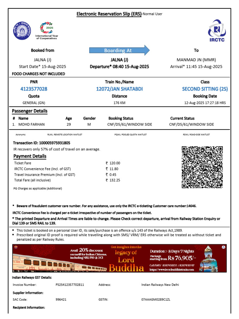 12072/JAN SHATABDI Second Sitting (2S) | PDF | Identity Document | Payments