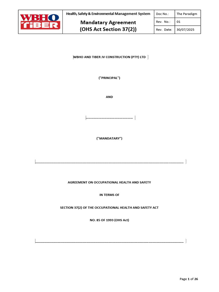 WTJV-Mandatory Agreement Rev 01 | PDF | Occupational Safety And Health ...