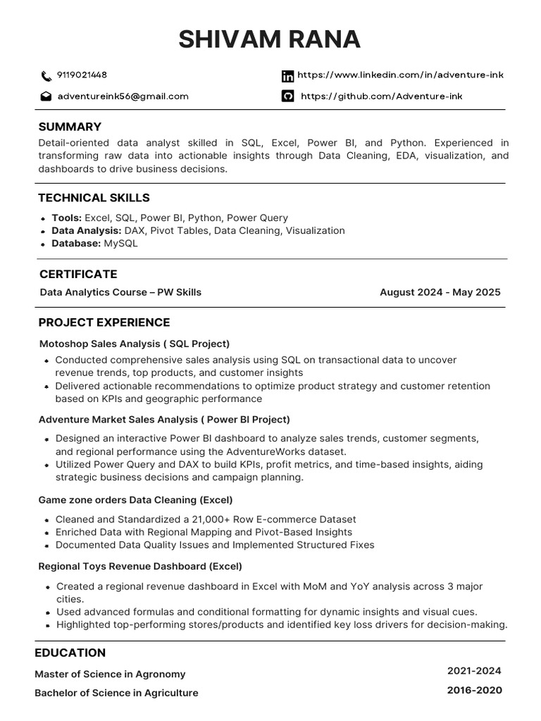 Shivam Rana Resume Mis Executive | PDF