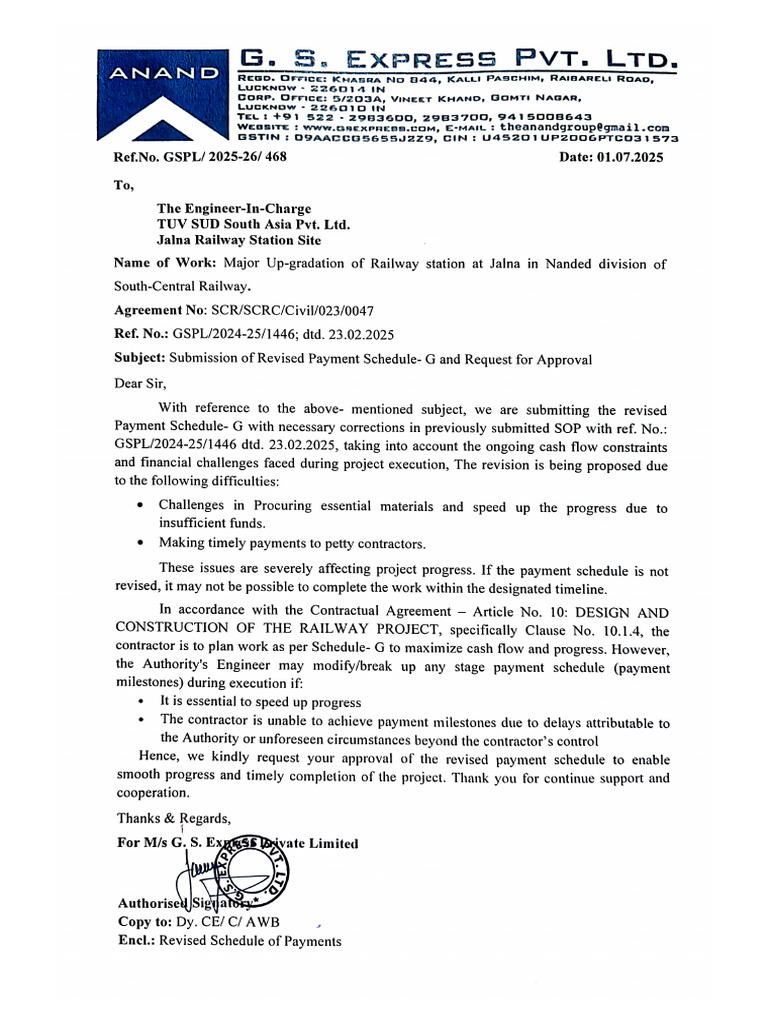 468 - Submission of Revised Payment Schedule - G & Request For Approval ...