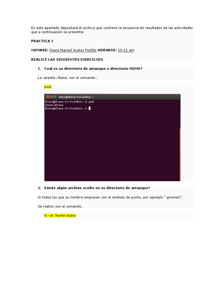 Practica 1 Linux | PDF | Directorio (Computación) | Archivo de computadora