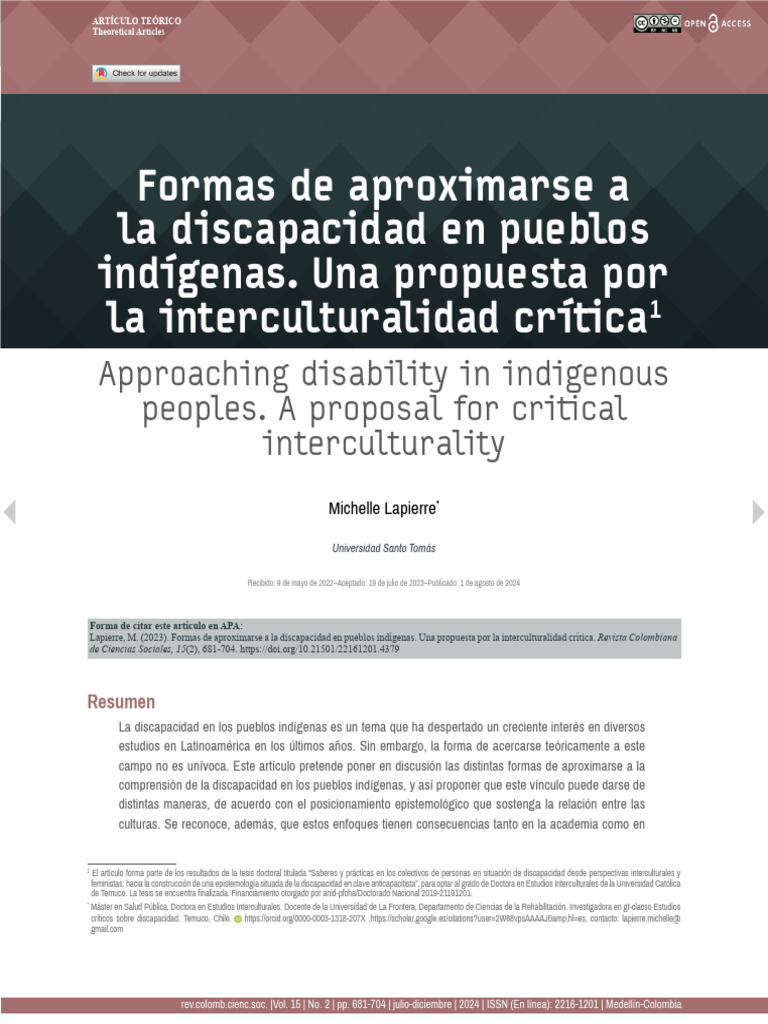 Formas de Aproximarse A La Discapacidad en Pueblos Indígenas. Una ...