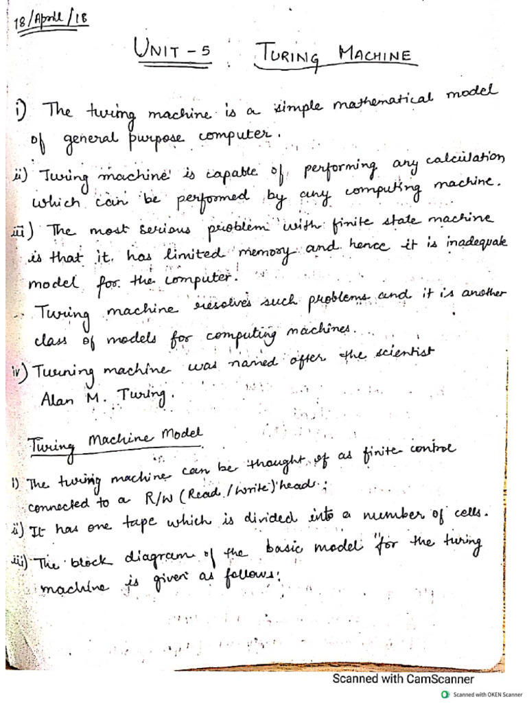 TOA Unit-V Turing Machine | PDF | Formalism (Deductive) | Computability Theory