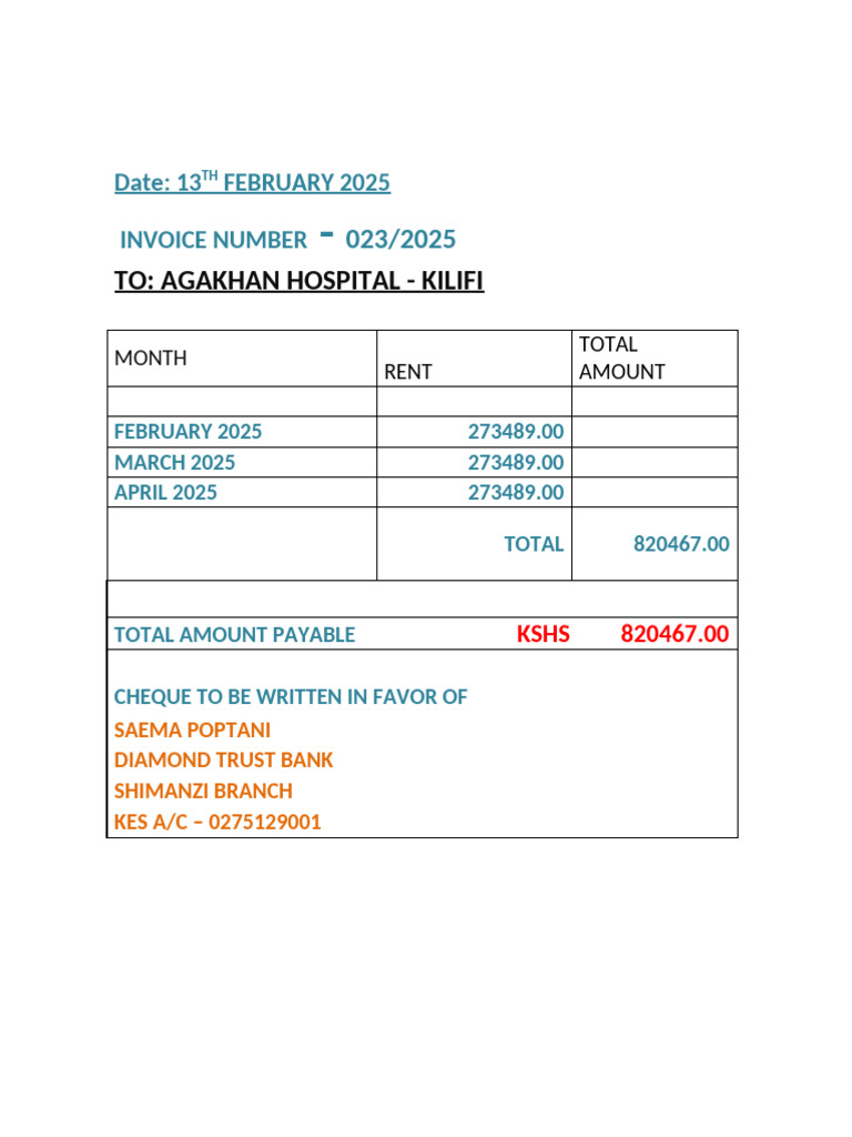 Agakhan Invoice NO - 23 FEB MAR APR 2025 | PDF