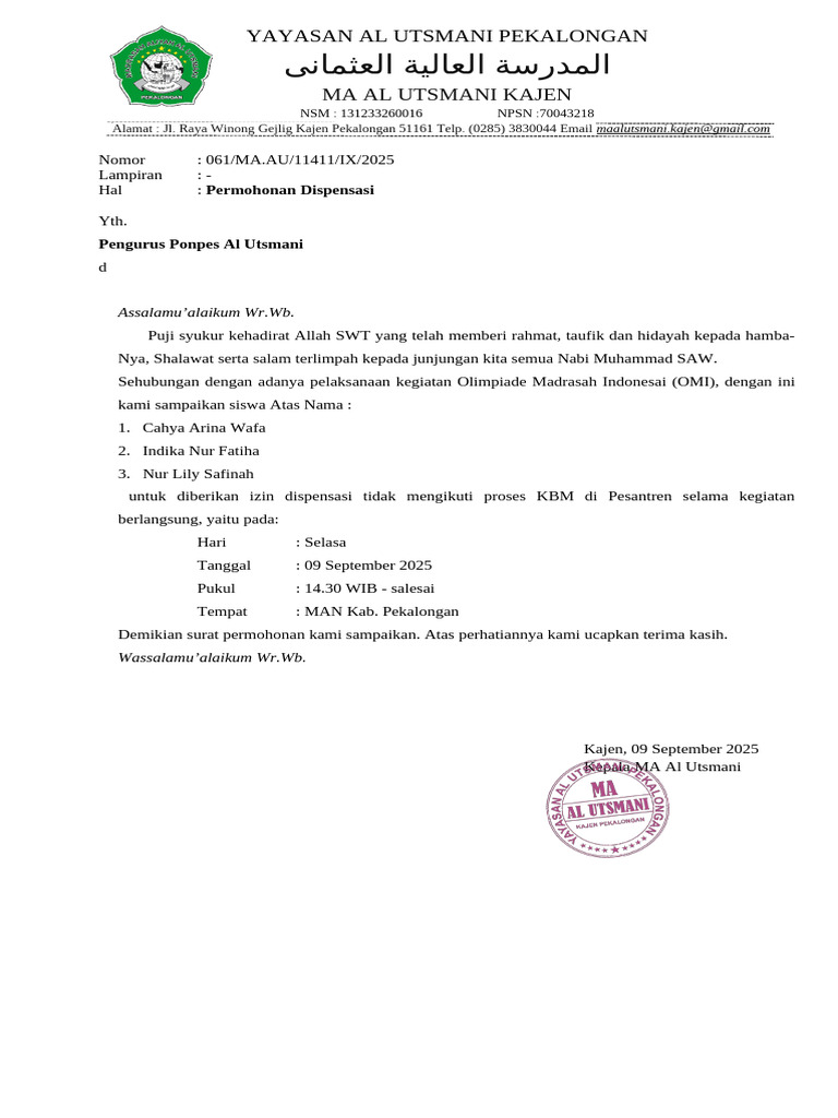 Surat Dispen | PDF
