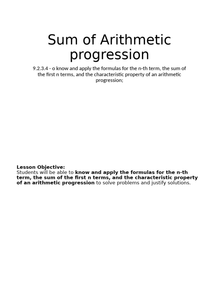 Sum of Arithmetic Progression | PDF